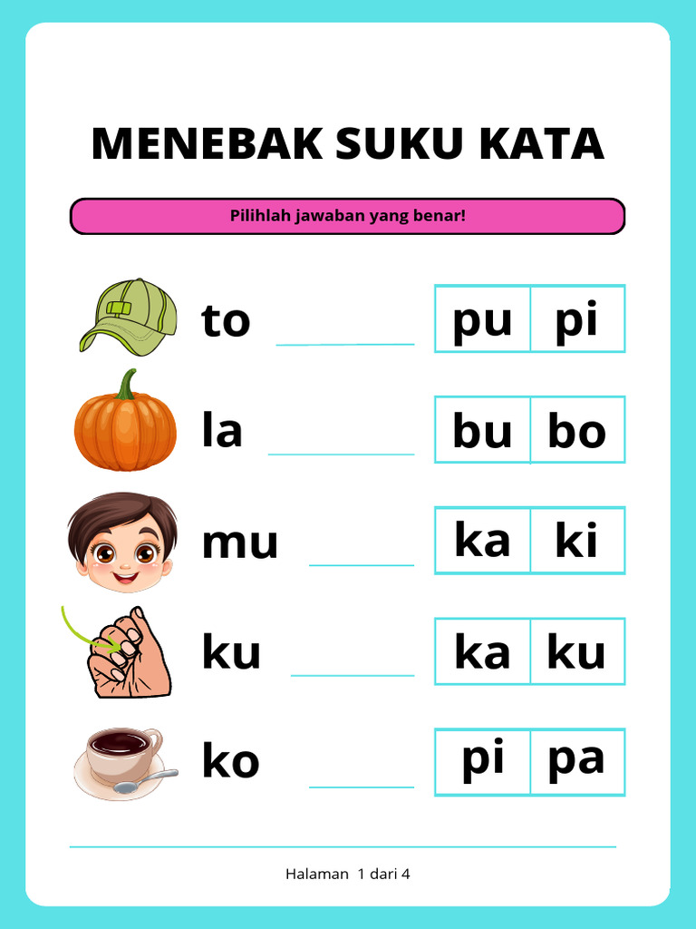 Worksheet Menebak Suku Kata | PDF