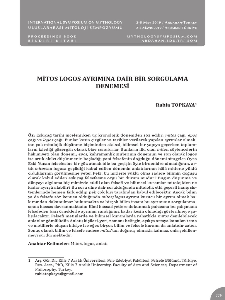 Mitos Logos Ayrimina Dair Bir Sorgulama | PDF