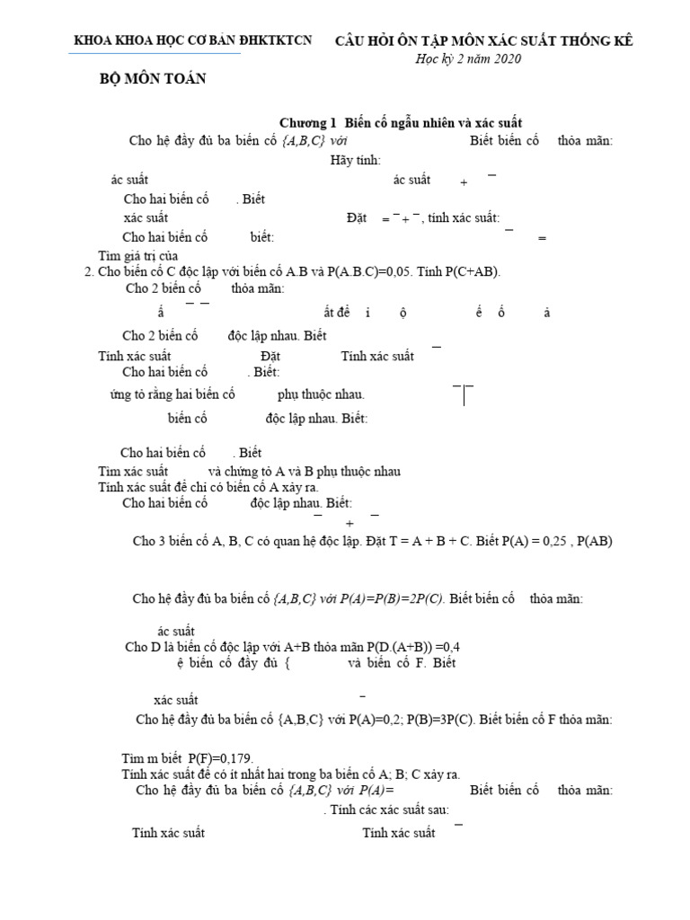 (5) Hệ thống câu hỏi ôn tập môn XSTK | PDF