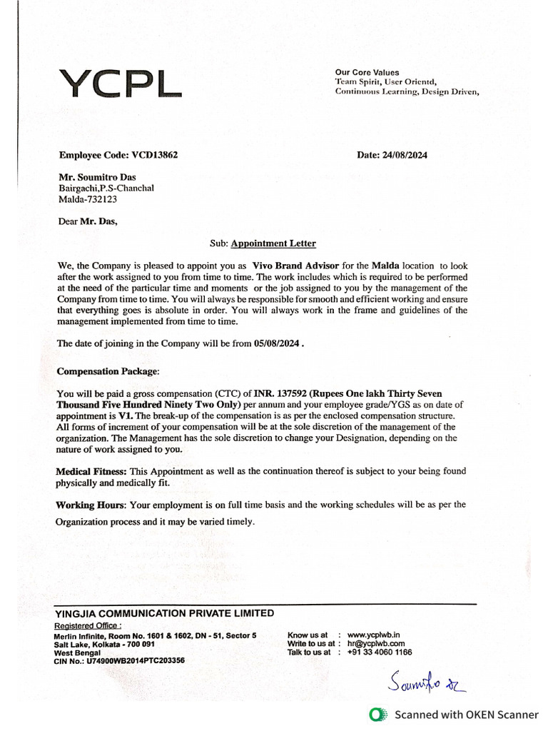 Soumitra Das APPOINTMENT LETTER | PDF