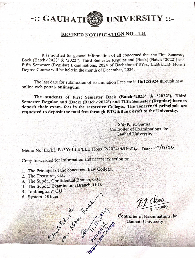 Exam Form Fill Up Date Extended of LLB & BALLB | PDF