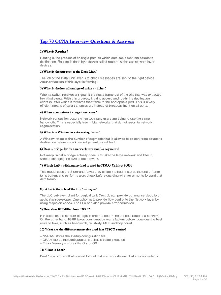 CCNA Interview Questions and answersdocx | PDF | Computer Network | Ip Address