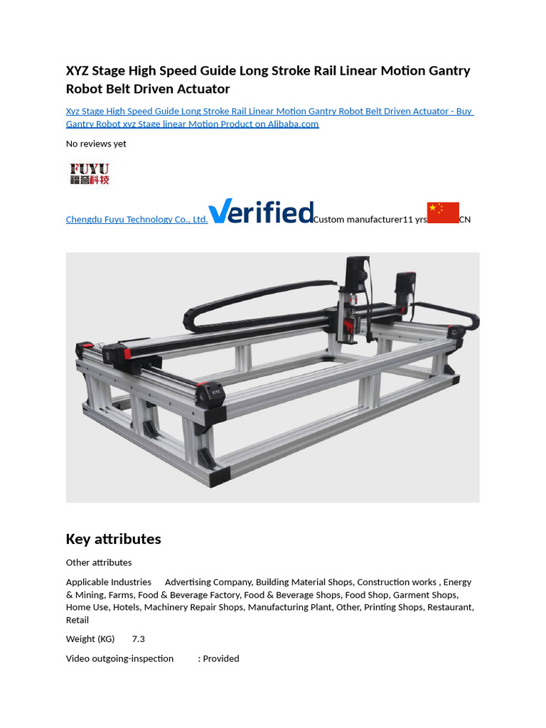 XYZ Stage High Speed Guide Long Stroke Rail Linear Motion Gantry Robot ...