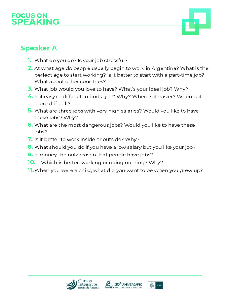 l3 U1 Focus On Speaking Speaker A | PDF