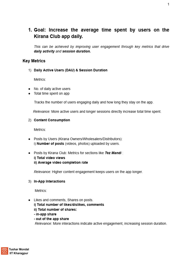 Tushar Mondal - IIT Kharagpur - Product Intern Assignment - Kirana Club | PDF | Human Communication