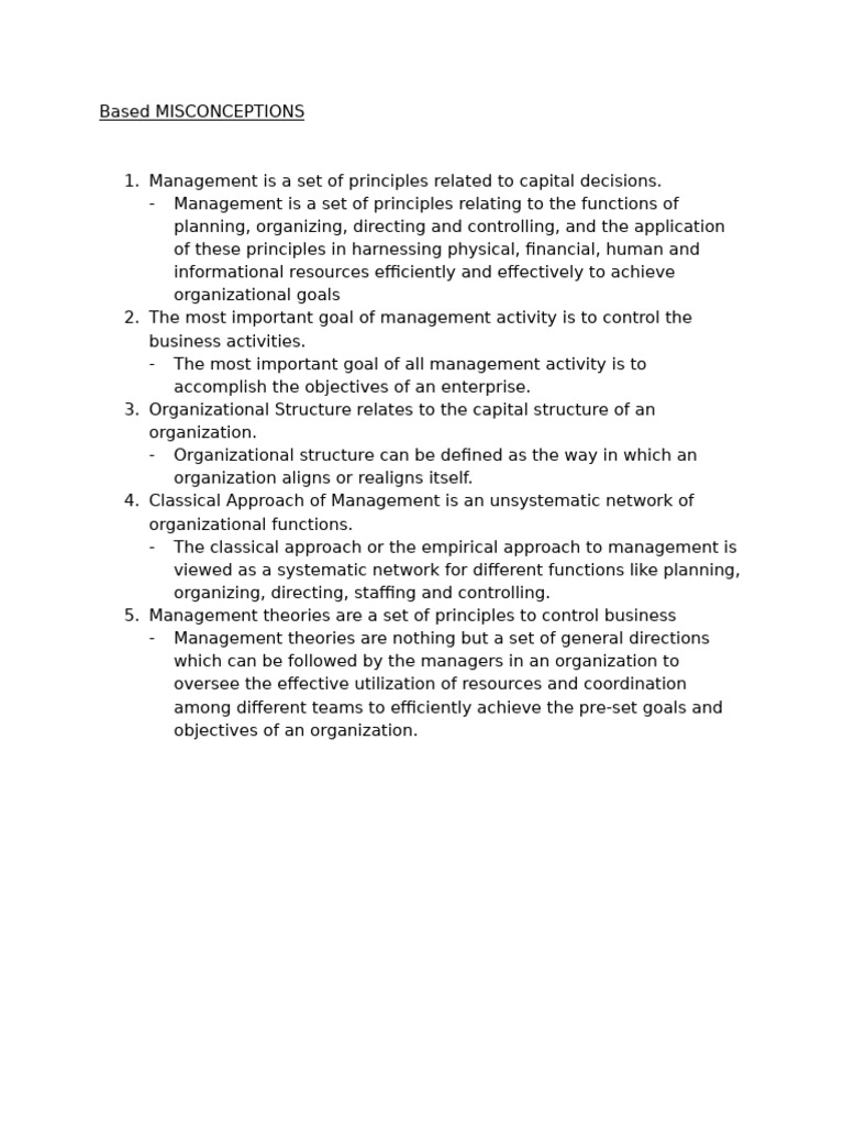 Pre-Learning Misconceptions - Management | PDF