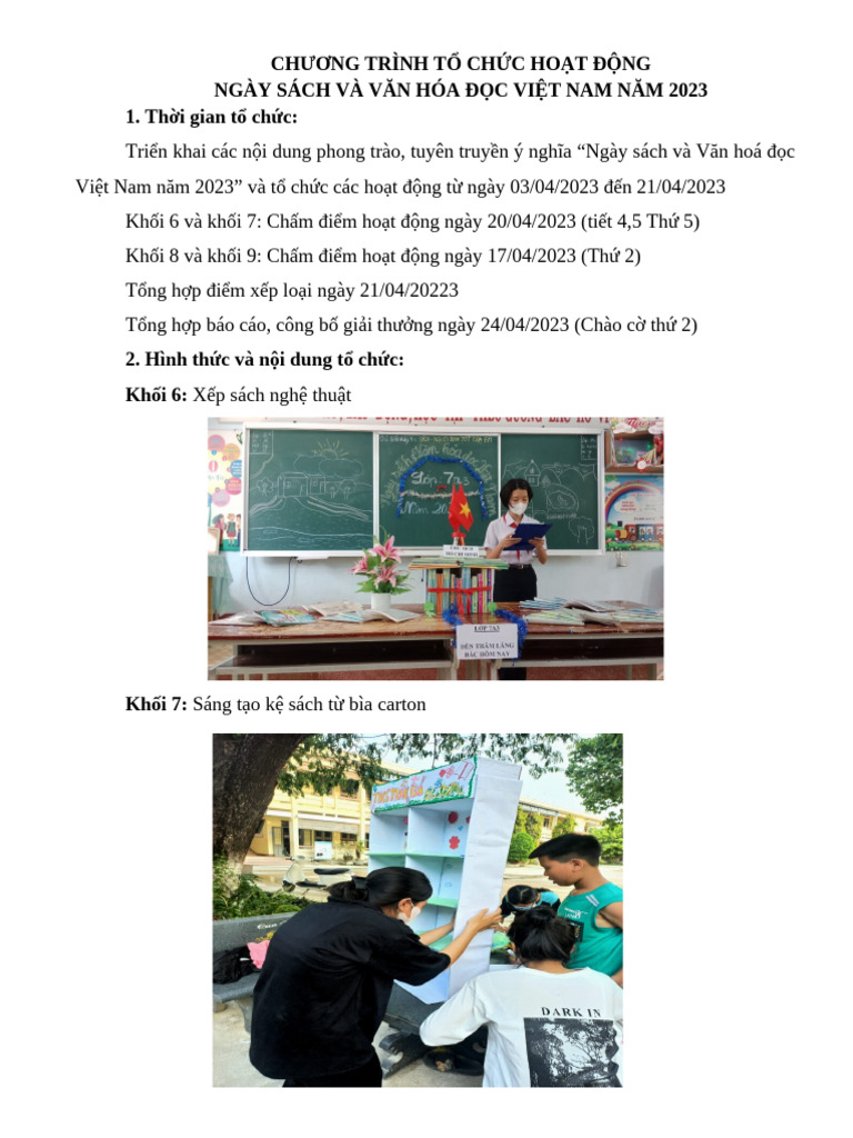 Chương Trình T CH C Ho T Đ NG Ngày Sách | PDF