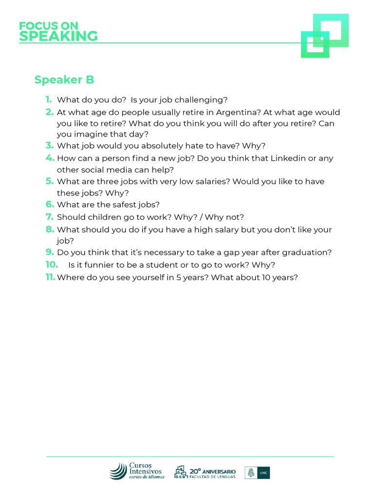 l3 U1 Focus On Speaking Speaker B | PDF