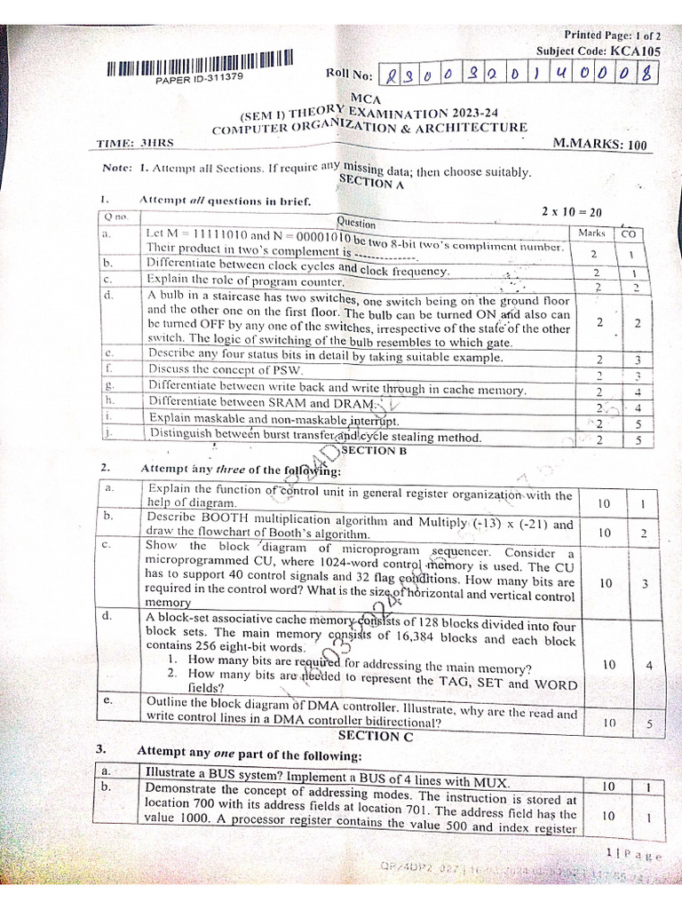 Coa Mca - QP 2023-24 | PDF