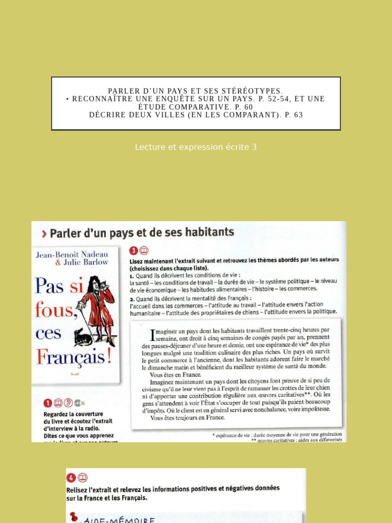 Parler d’un pays et ses stéréotypes Cours 5 | PDF