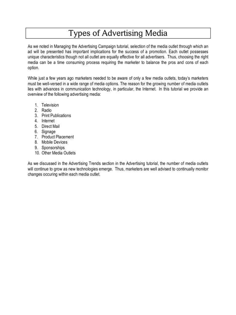 Types of Advertising Media Explained | PDF | Online Advertising ...