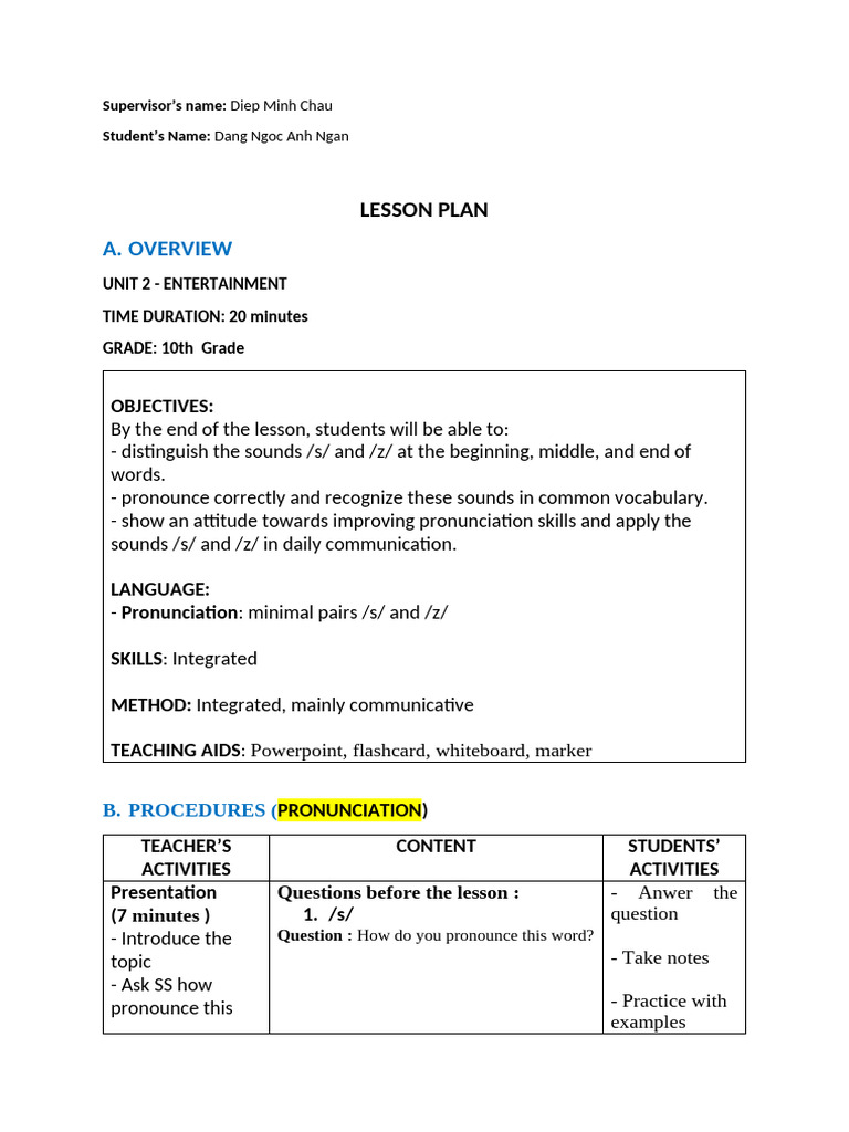 Pronunciation Lesson Plan for Ngoc Anh Ngan | PDF | Learning | Linguistics