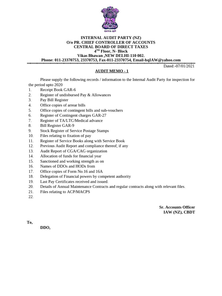 Internal Audit Records Request | PDF | Expense | Budget