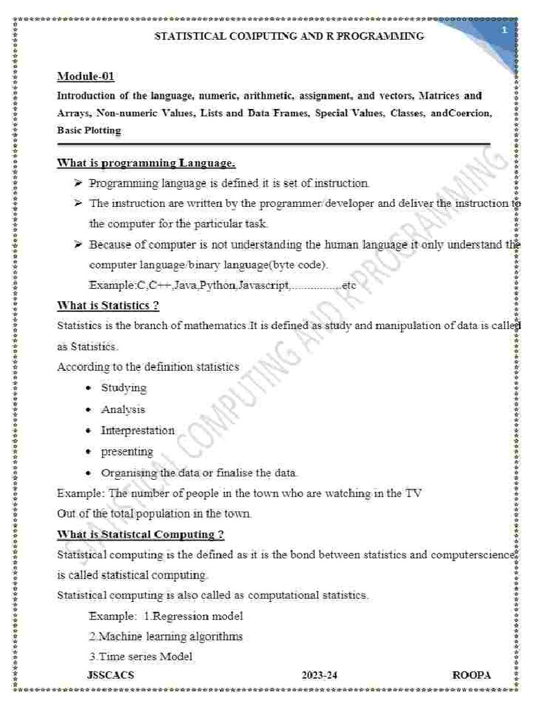 Module 01 Statistical Computing And R Programming Pdf
