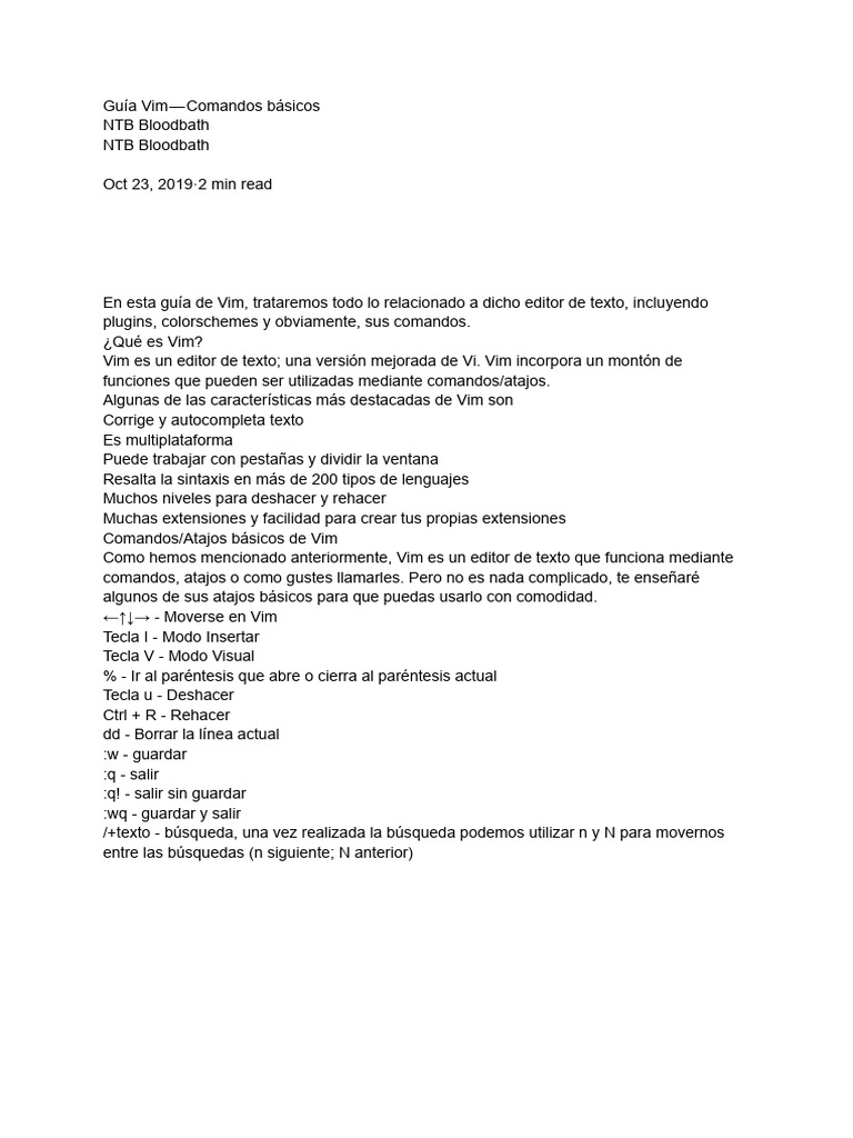 Guía Vim - Comandos Básicos | PDF