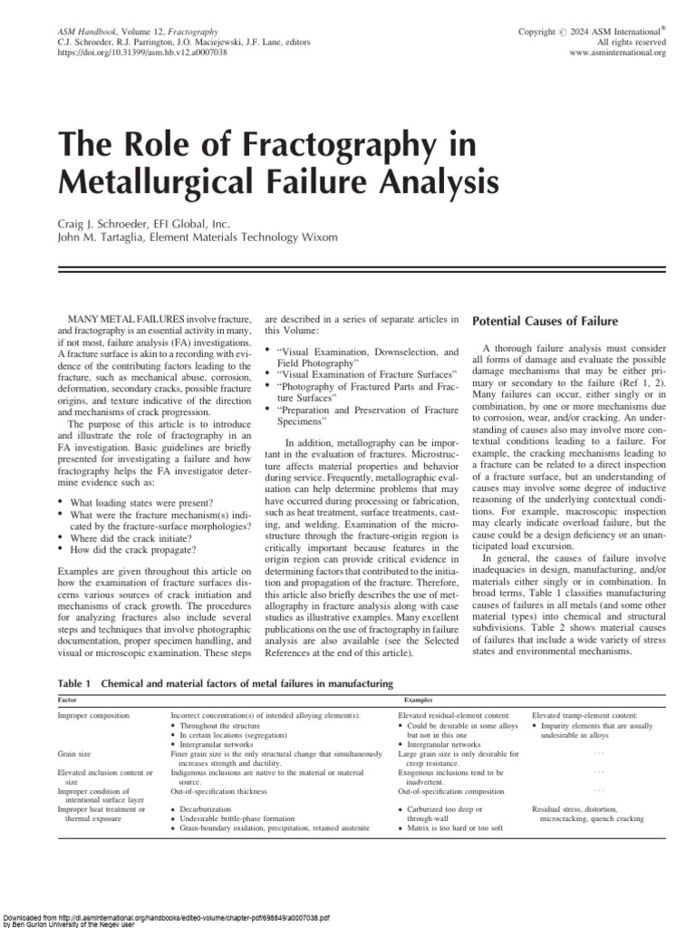 05 The Role of Fractography in Metallurgical Failure Analysis | PDF | Fracture | Fatigue (Material)