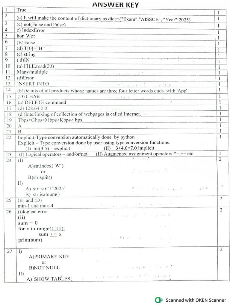 XII 1st Full Portion (100%) CSC Answer Key Final | PDF