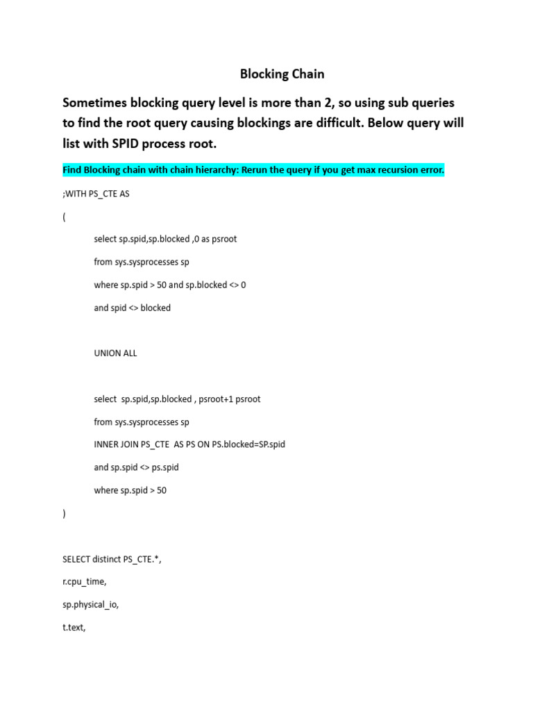 Find SQL Blocking Chain 1696996272 | PDF | Information Retrieval | Data ...