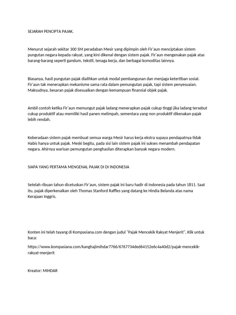SEJARAH PENCIPTA PAJAK | PDF