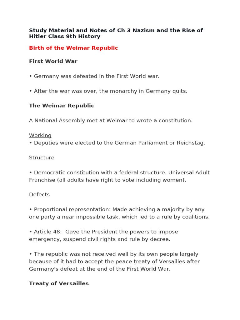 Nazism and Hitler's Rise: Class 9 History | PDF | Weimar Republic ...