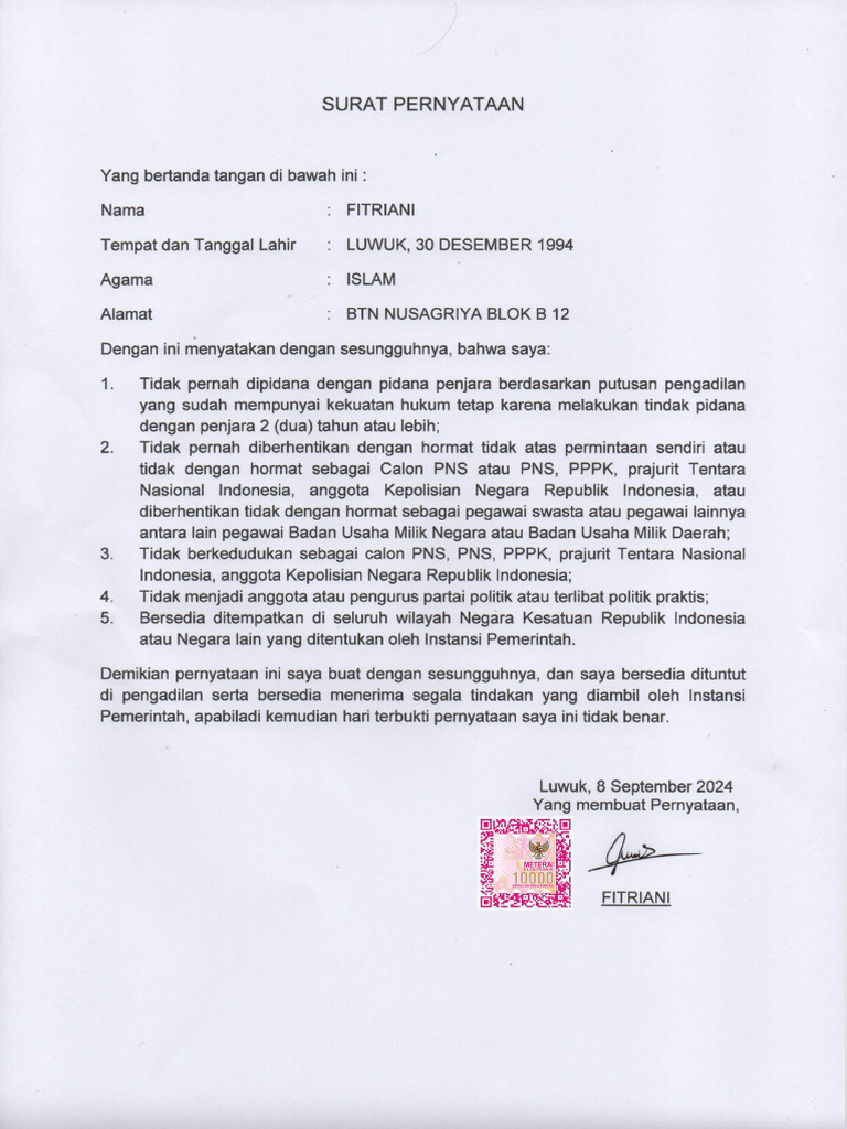 Surat Pernyataan ASN | PDF