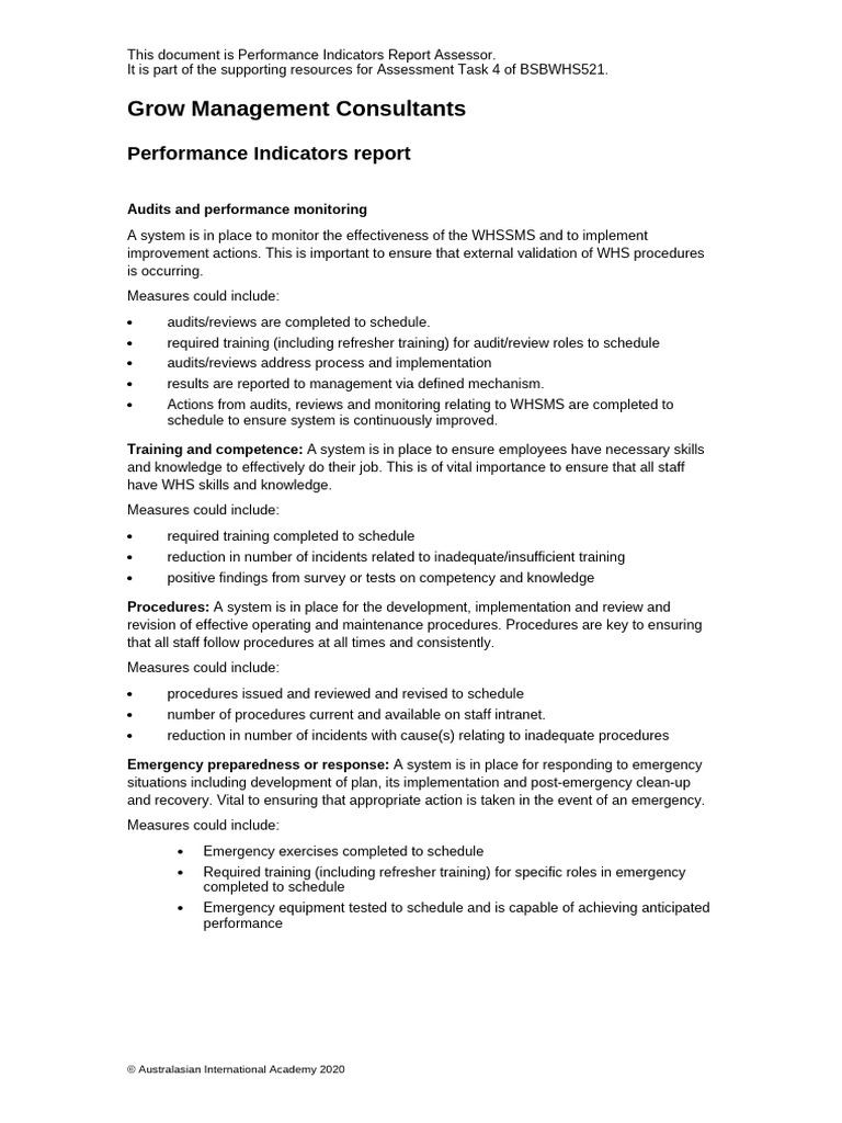 Performance Indicators Report Assessor | PDF