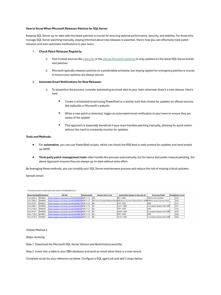 Automate SQL Server Patch Alerts | PDF | Microsoft Sql Server | Information Technology Management