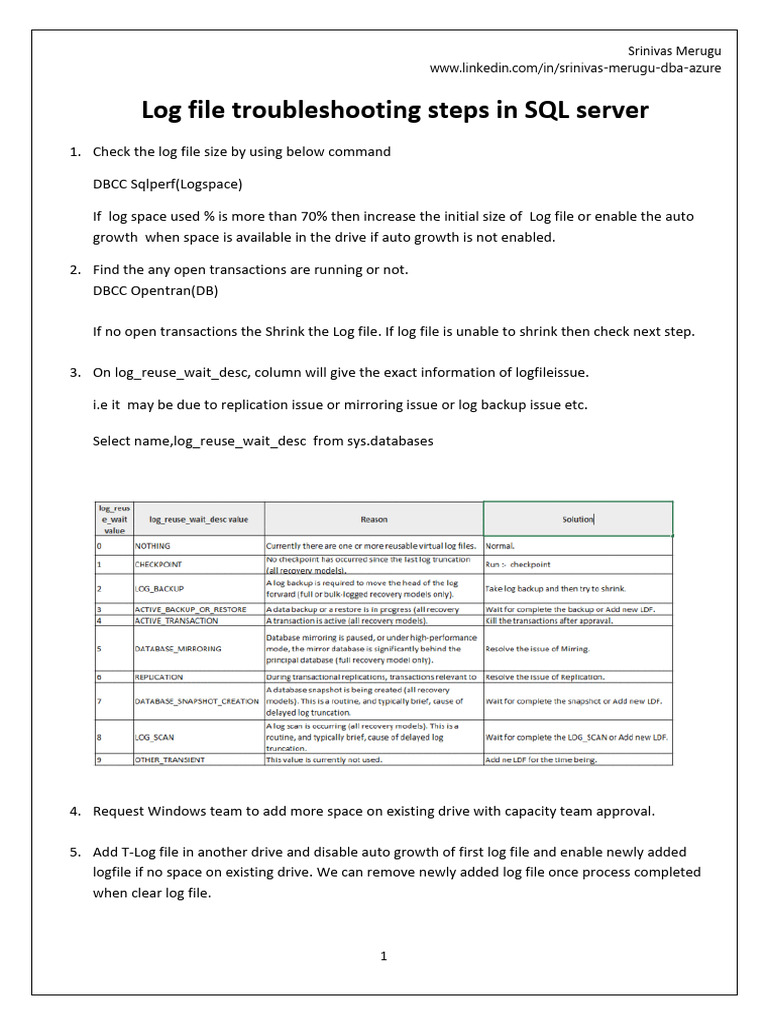 Log_file_troubleshooting_steps_in_SQL_server_1703006244 | PDF | Databases | Microsoft Sql Server