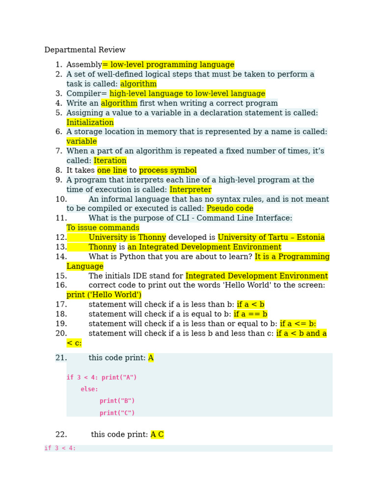 Departmental-Review | PDF | Computer Program | Programming