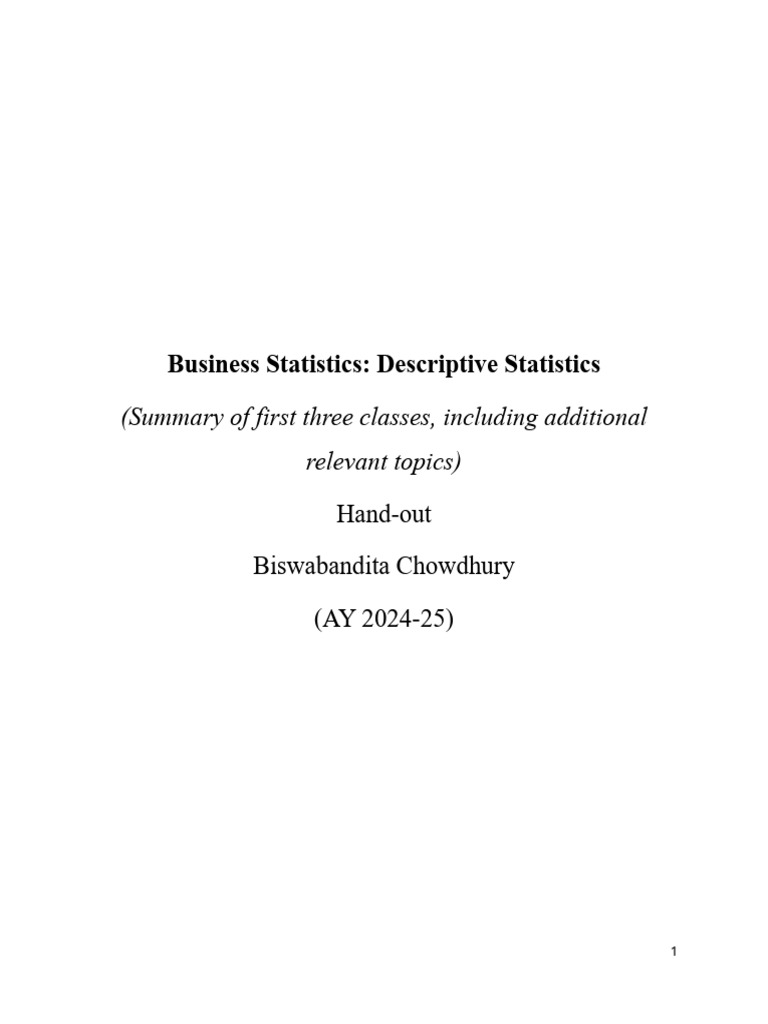 Descriptive Statistics Hand-Out MMS | PDF | Skewness | Coefficient Of ...
