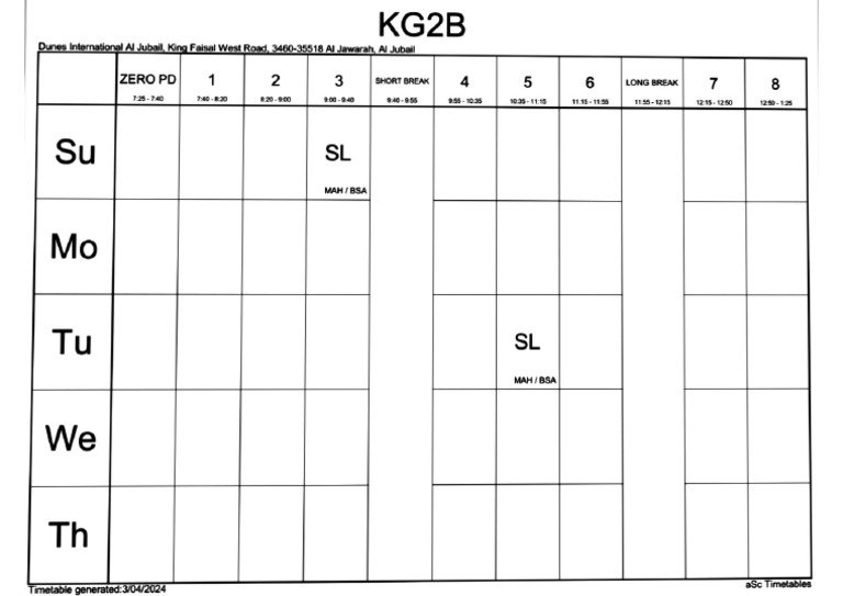 KG 2 B Timetable | PDF