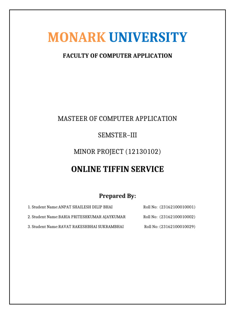 Online Tiffin Service Project Report | PDF | Databases | Database Design