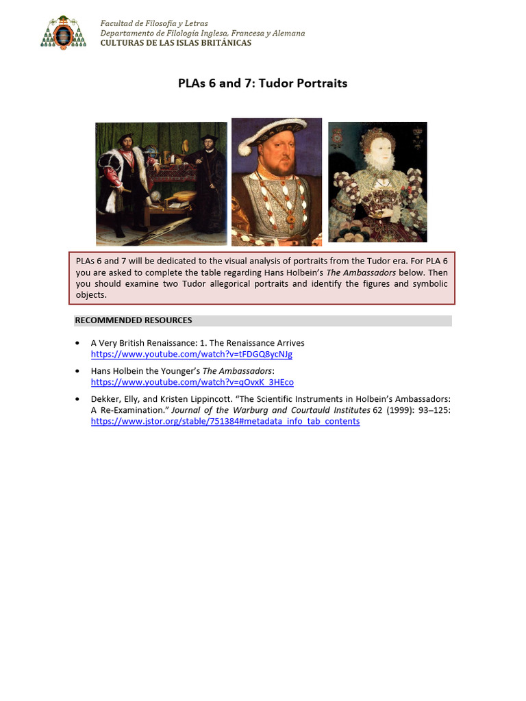 PLA 6 Worksheet The Ambassadors and allegorical portraits | PDF
