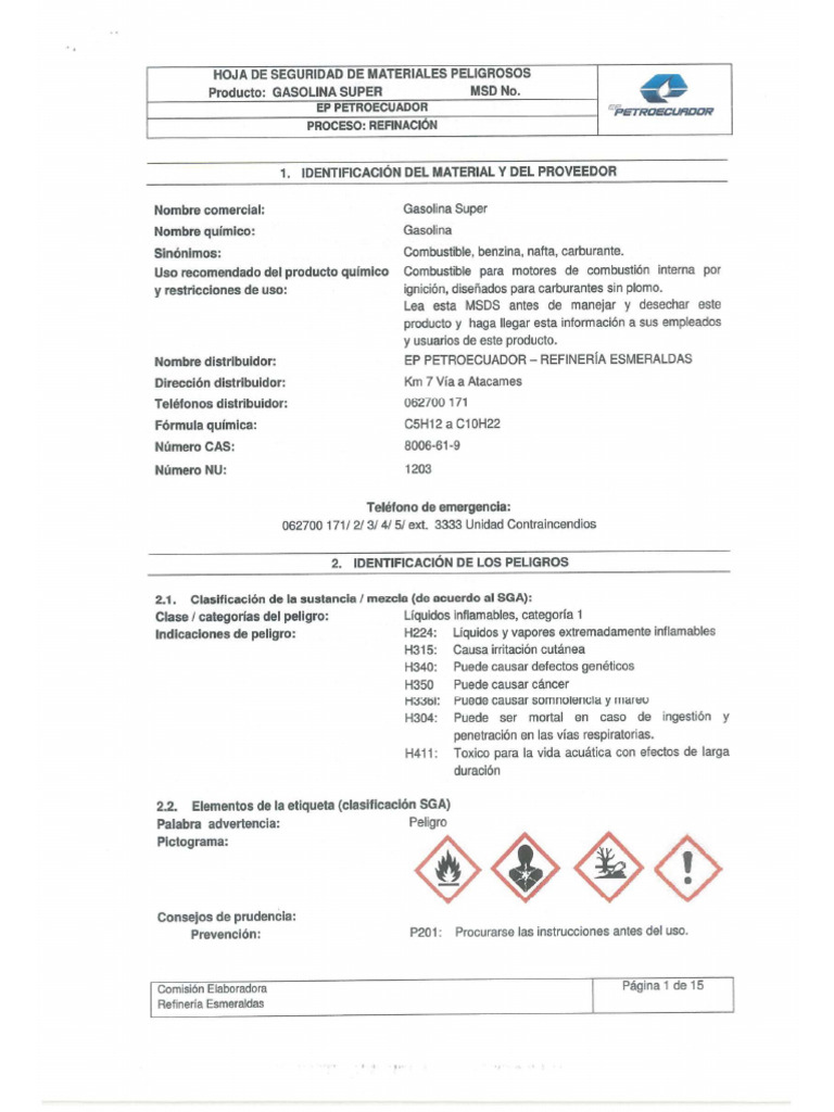 Diesel y Gasolina Msds | PDF