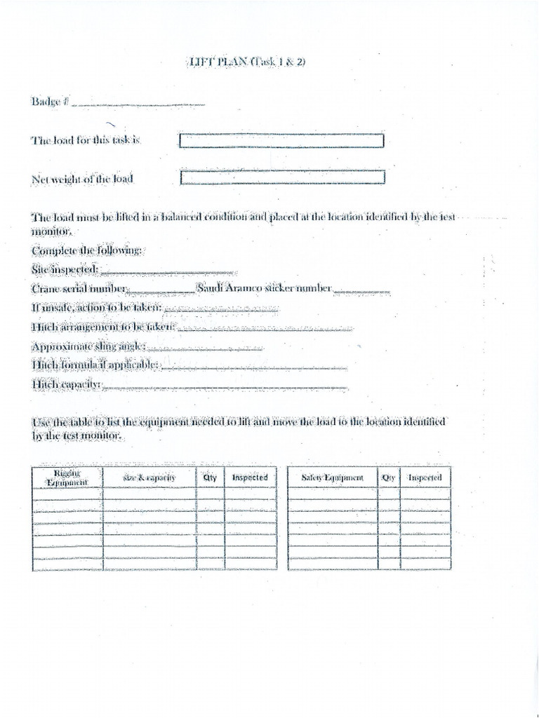 Lift Plan (Task 1&2) | PDF