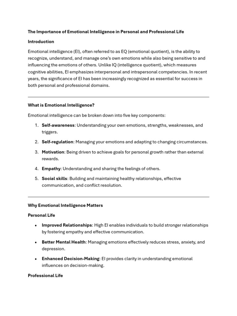 The Importance of Emotional Intelligence in Personal and Professional ...