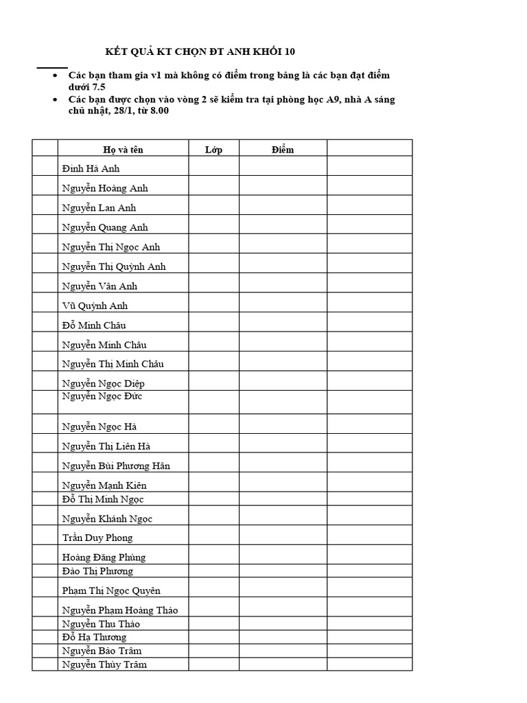 Anh 10 KQ Vòng 1 | PDF