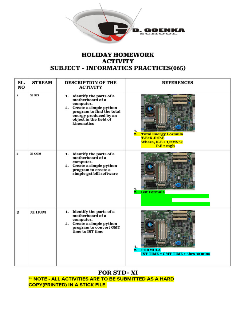 Class Xi Ip Holiday Homework | PDF