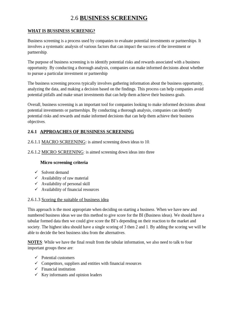 Business Screening | PDF