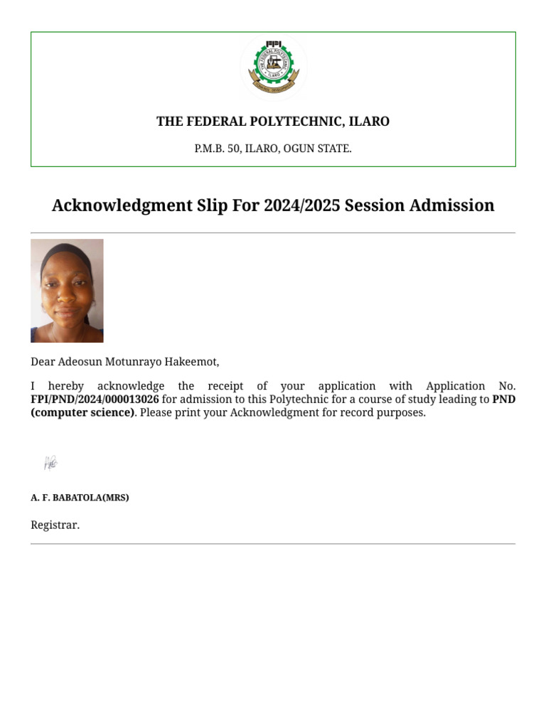 The Federal Polytechnic Ilaro | PDF