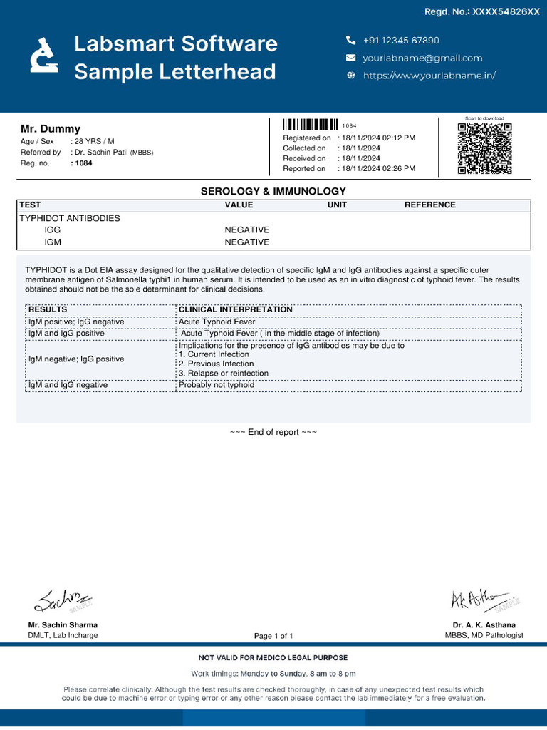 Typhidot Report Format | PDF