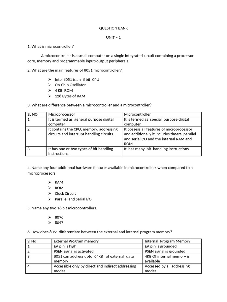 Unit 1 TWO Marks Ques - With Answers | PDF | Microcontroller | Digital Electronics
