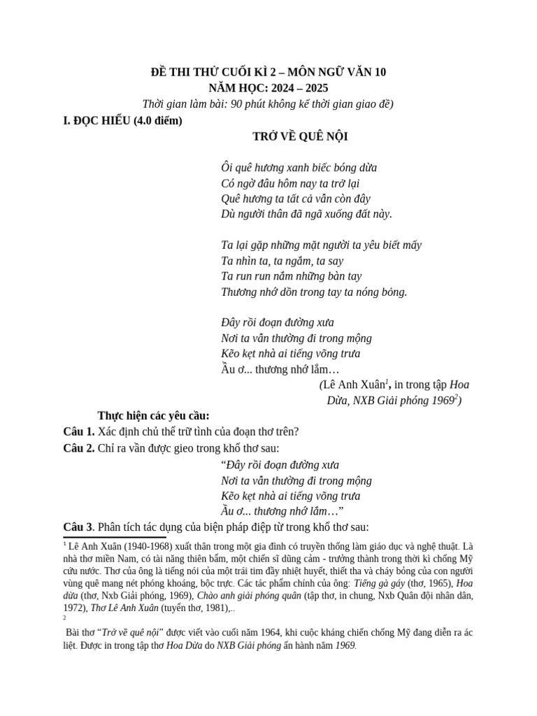 10A1- ĐỀ THI THỬ CUỐI KÌ 1 | PDF