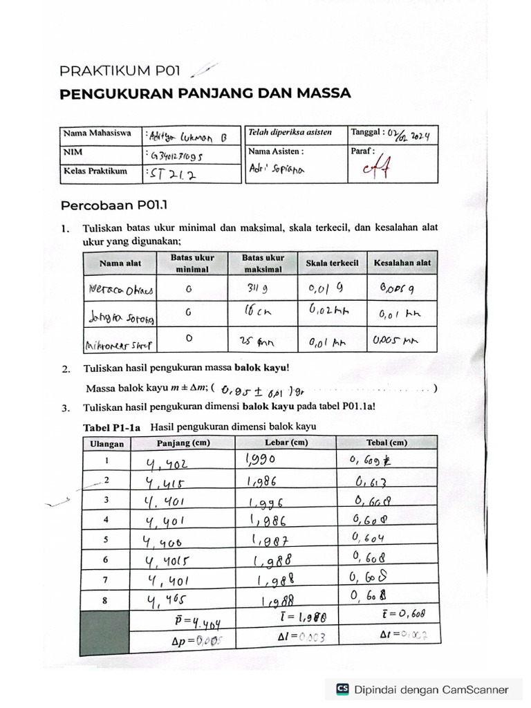 Laprak Fisika P01 - Aditya Lukman Badruzaman G3401231095 | PDF