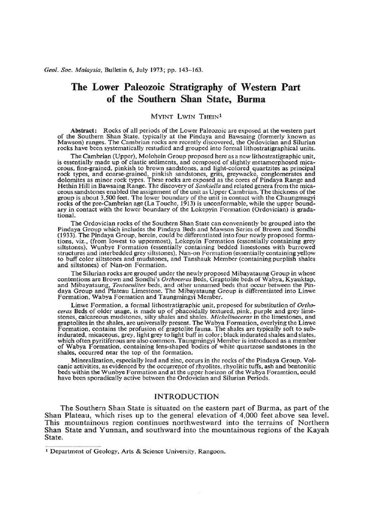 Myint Lwin Thein Pindaya | PDF | Geological Formation | Stratigraphy