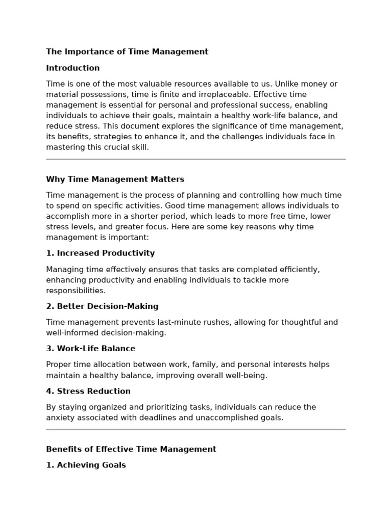 The Importance of Time Management | PDF | Time Management | Professional Skills