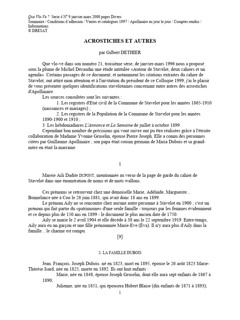 Identités et Acrostiches à Stavelot | PDF