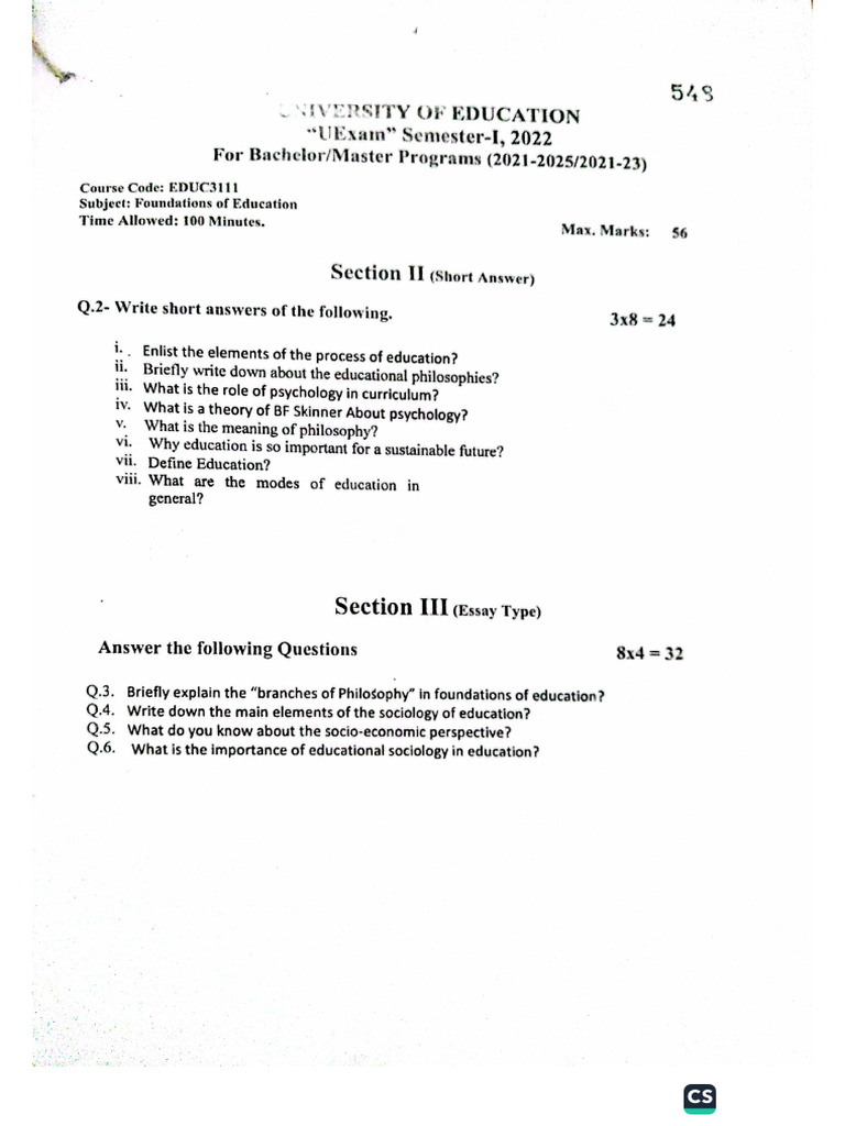 B.ed past paper10-10-2023 13.44 | PDF
