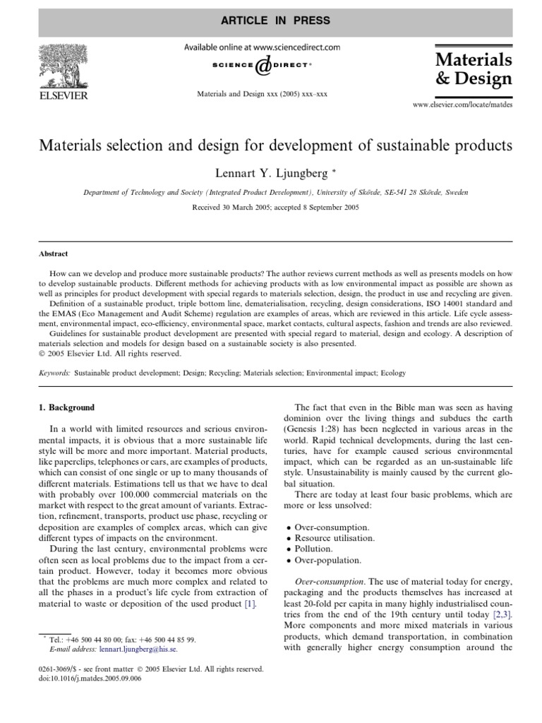 Material Selection and Design For Sustainable Product | PDF | Life ...
