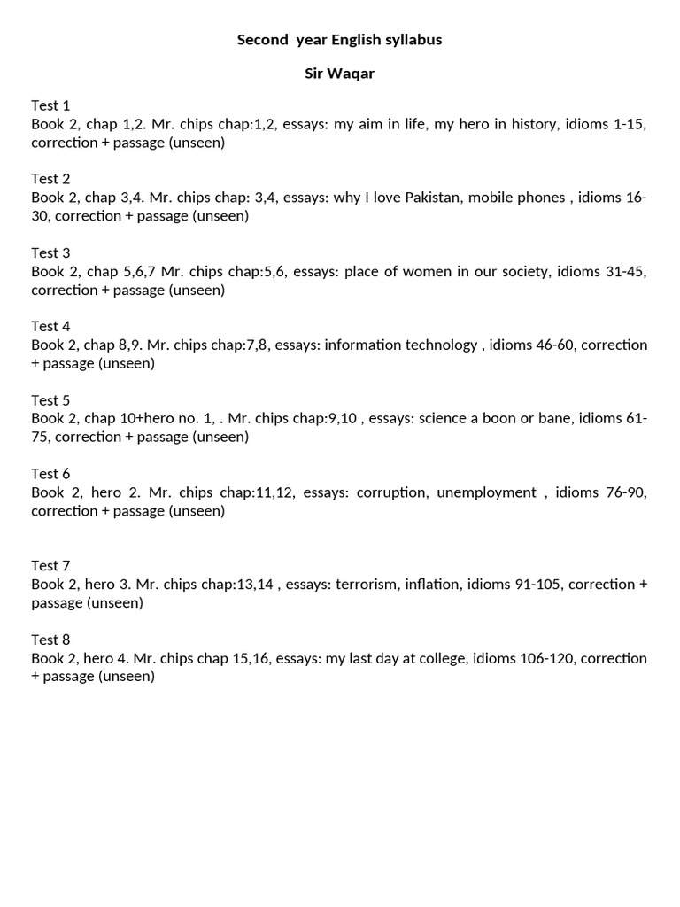 Syllabus Second Year | PDF